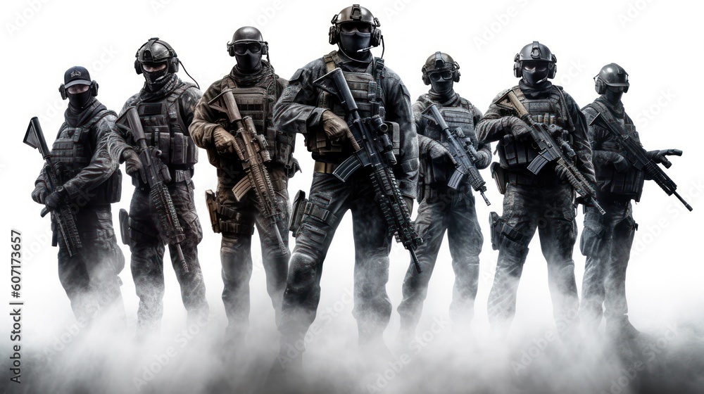 Team of elite special forces soldiers executing a covert mission behind ...