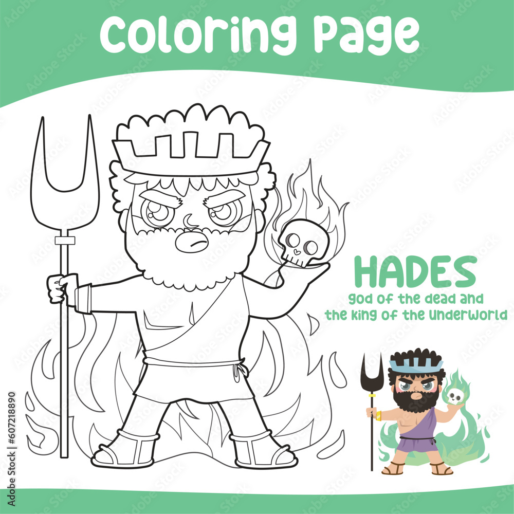 Colouring worksheet of Hades God of the dead and underworld. Ancient ...