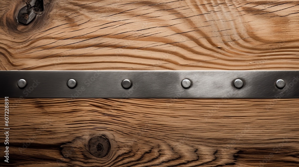 Detailed wood and metal texture with connecting strip and rivets Stock ...
