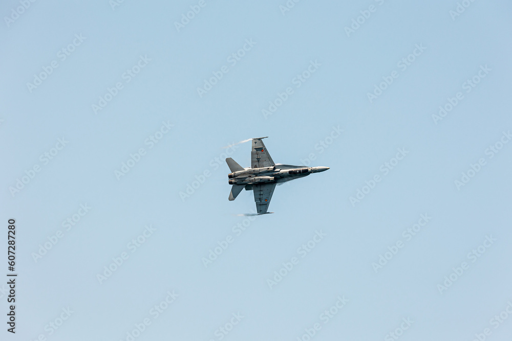 Top view of an acrobatic F/A-18 jet fighter in Gijon Air show festival ...