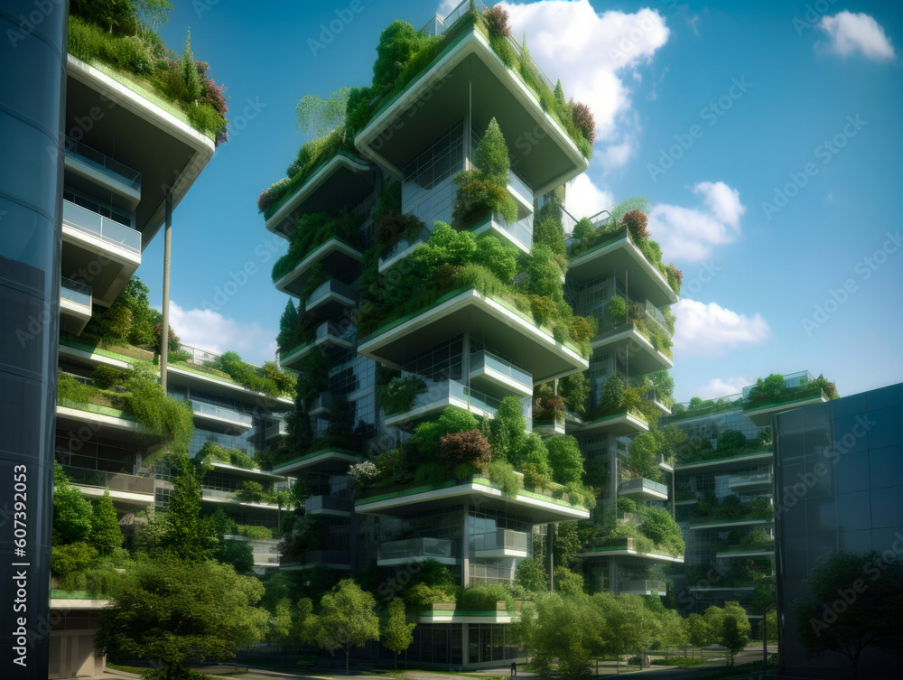 Green futuristic skyscraper Bosco Verticale, vertical forest building ...