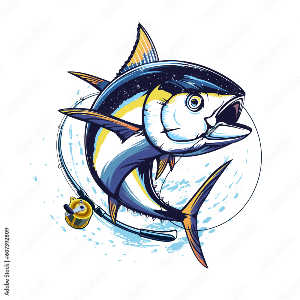 Tuna fishing logo vector illustration. Tuna fishing emblem isolated ...