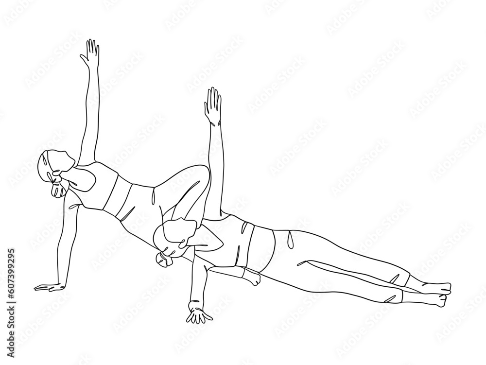 Continuous one line drawing of people yoga poses. Vector illustration ...