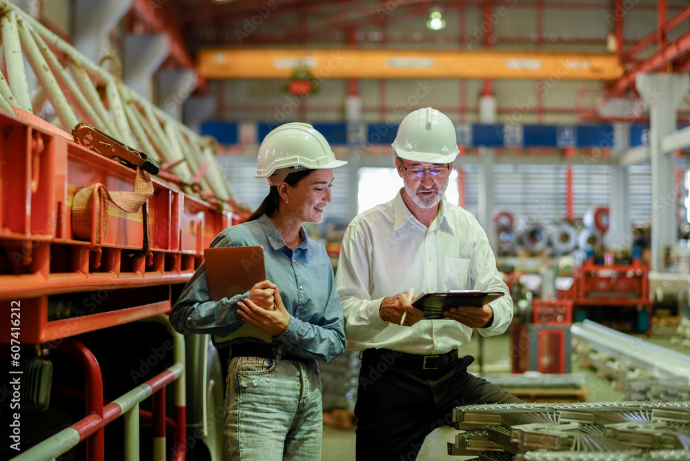 Two engineer technician assistant checker inspect checking walk heavy ...