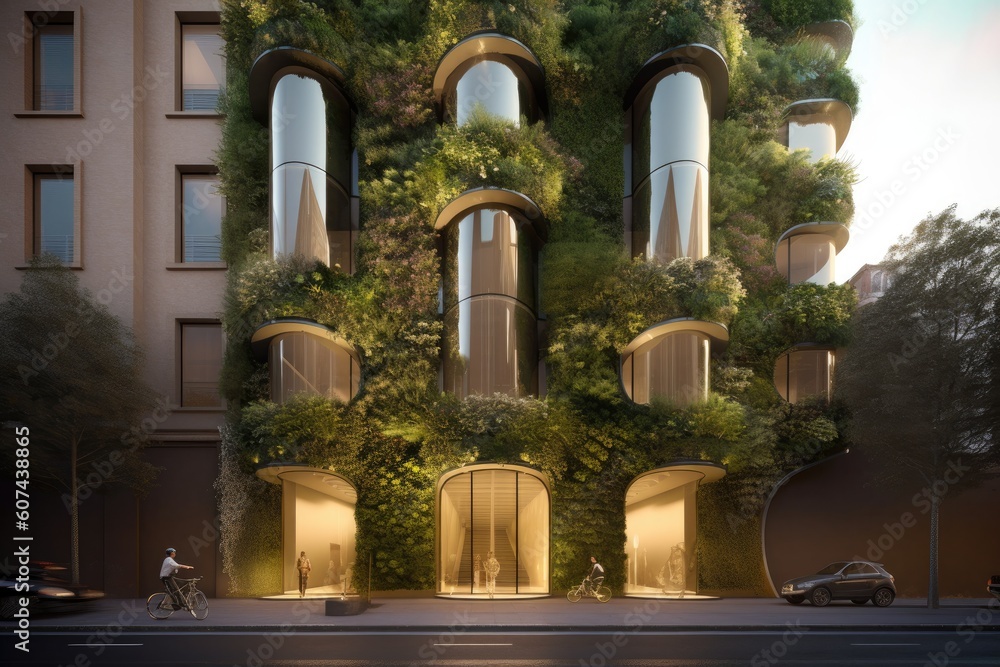 An innovative vertical gardening system integrated into the facade of a ...