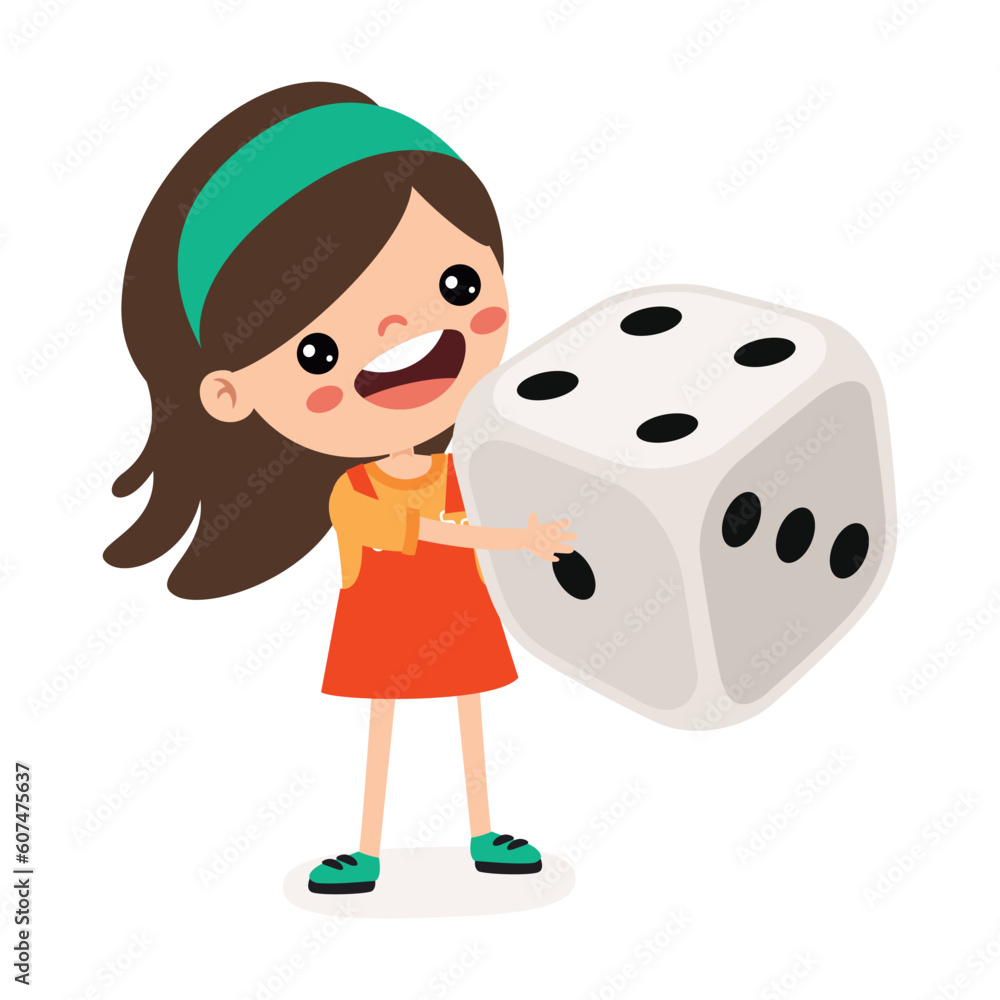 Cartoon Kid Playing With Dice Stock Vector | Adobe Stock