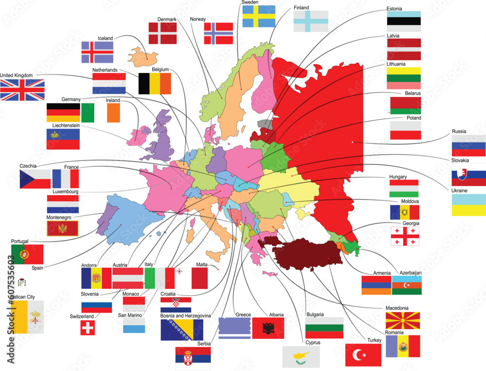 Map of Europe with country flags Stock Vector | Adobe Stock