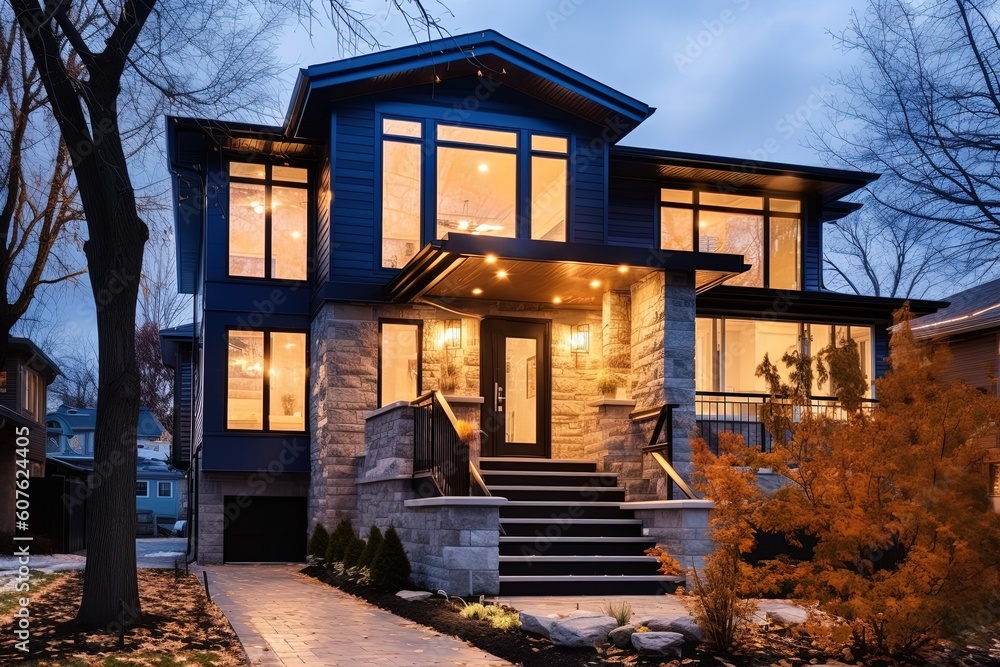 Cutting-Edge Features and Navy Blue Siding Make This Prestigious Home ...