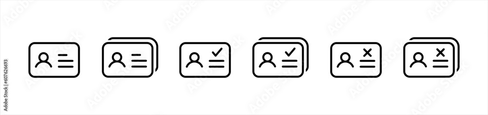 ID Card icon set in line style. ID Card with Circle tick approved ...