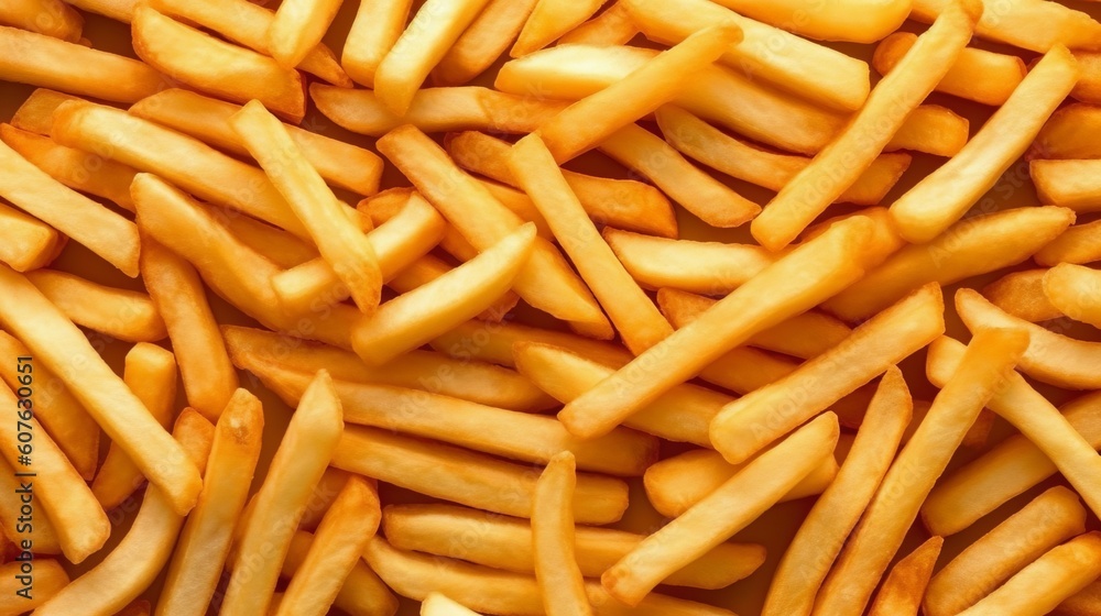 French fries as background, fried potato sticks, golden fries, roasted ...
