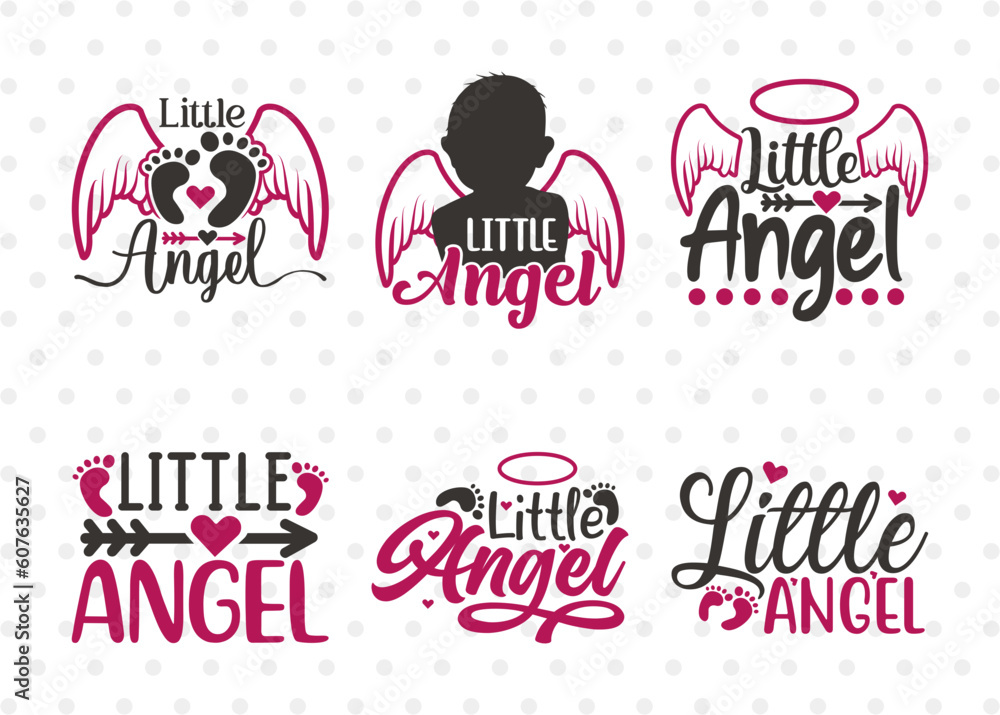 Vector de Stock Little Angel SVG Bundle, Angel Svg, Newborn Svg, Child ...