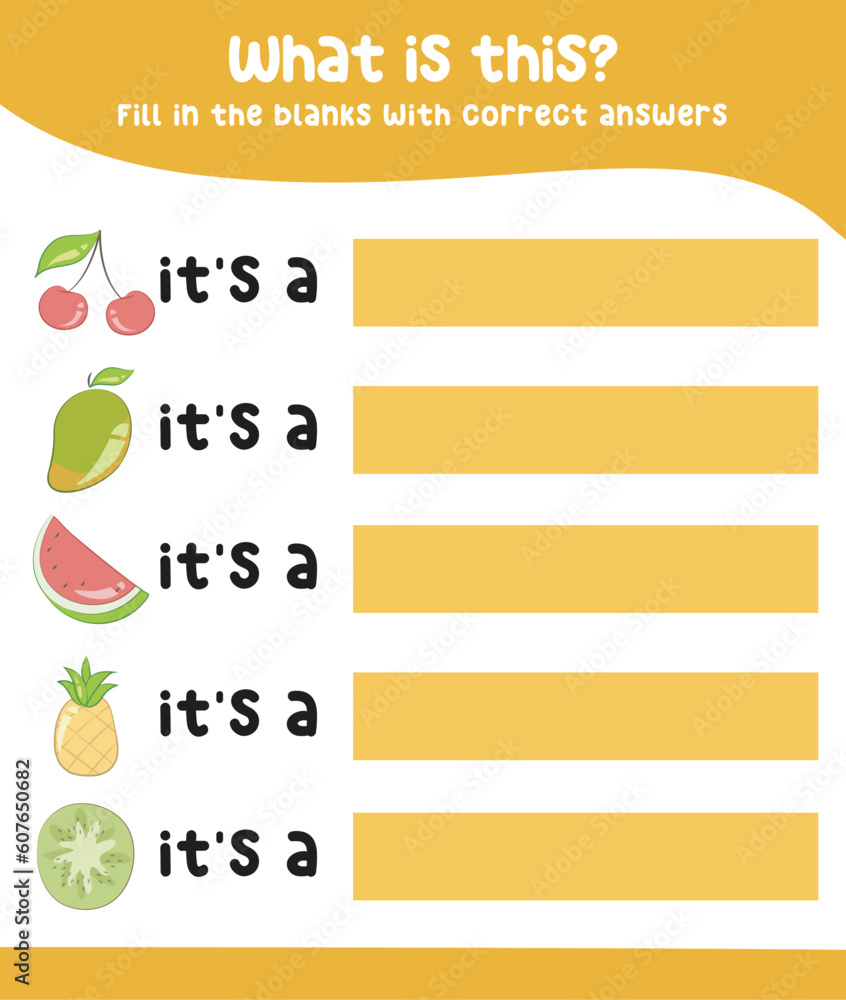 Vetor What tropical fruits do you see? Guess and fill in the blanks ...