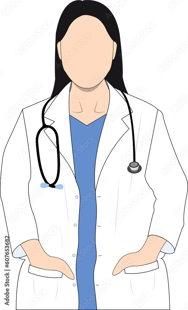 Woman doctor line art illustration. Female doctor flat design. Doctor ...