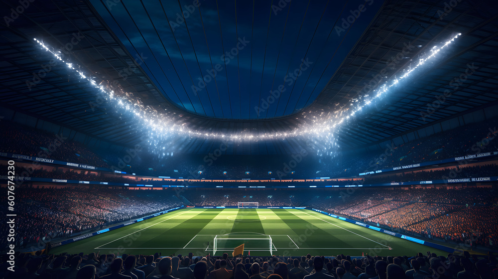 Football Stadium 3d rendering soccer stadium with crowded field arena ...