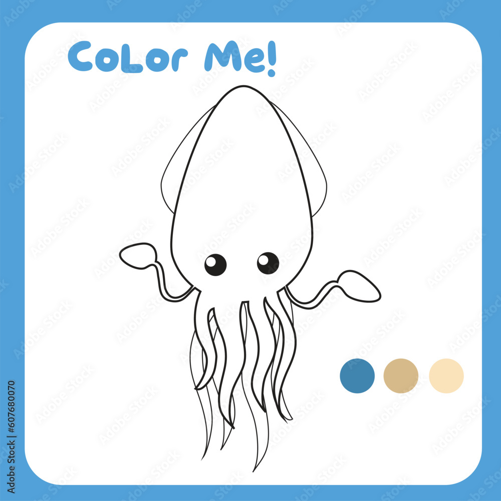 เวกเตอร์ Stock Coloring the squid, the sea animal. Coloring sea animals ...