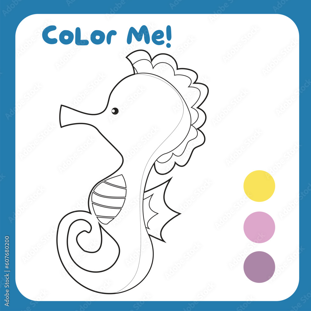 Coloring the seahorse, the sea animal. Coloring sea animals worksheet ...