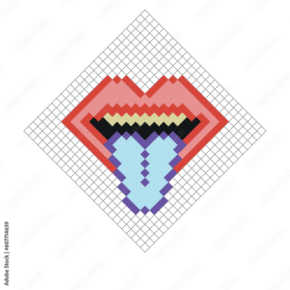 Lips with protruding tongue. 8 bit licking half-open woman mouth. Pixel ...