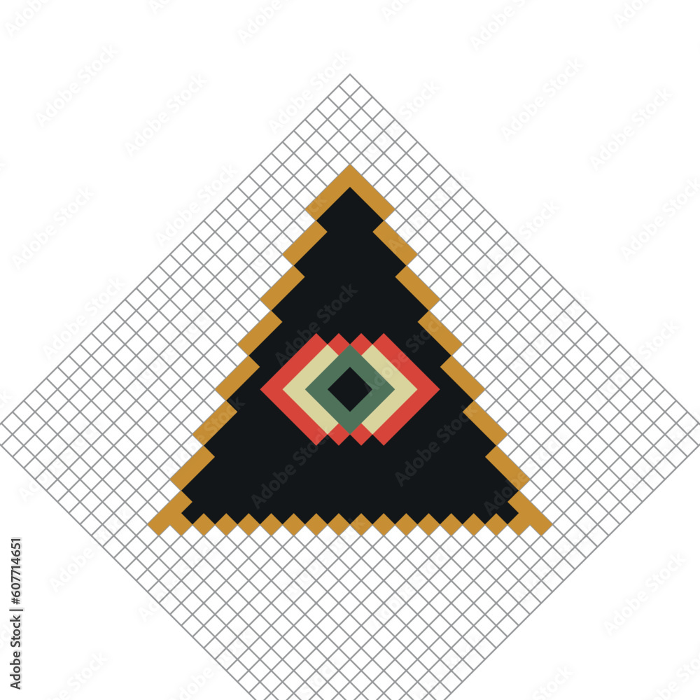 All seeing pyramid eye, freemason symbol in triangle. 8 bit pixel art ...