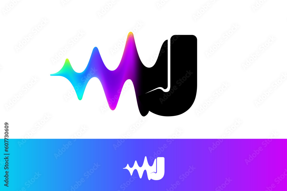Letter J logo with sound wave flow. Vibrant line glitch effect ...