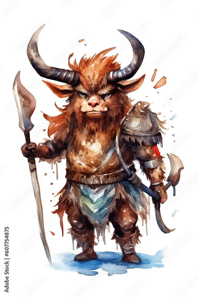 minotaur warrior watercolor clipart cute isolated on white background ...
