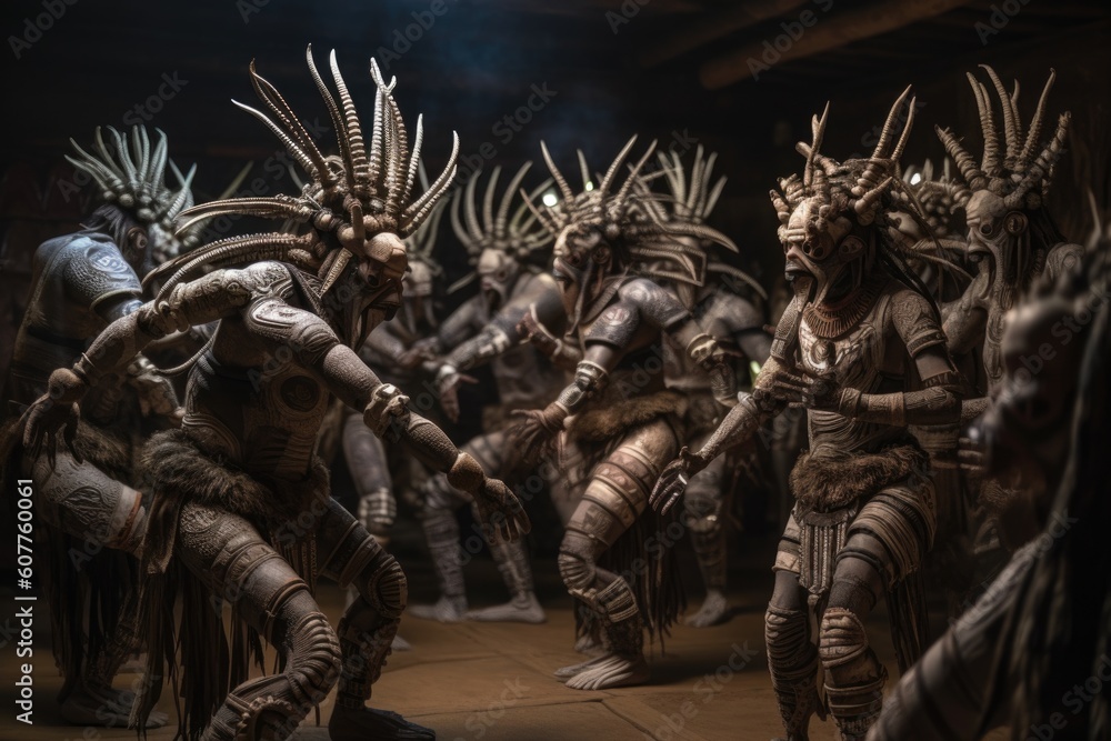 group of aliens performing ancient dance, with their movements and ...