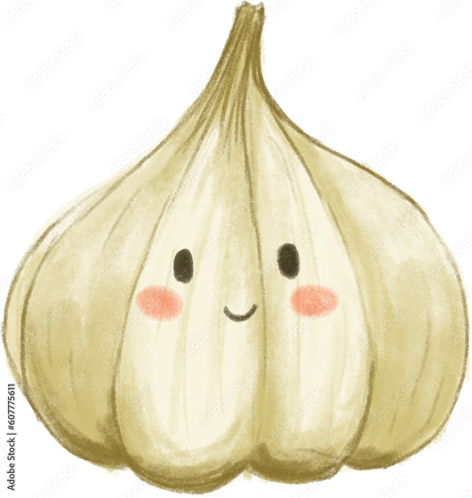 Cute and funny cartoon garlic vegetable characters clipart with face ...