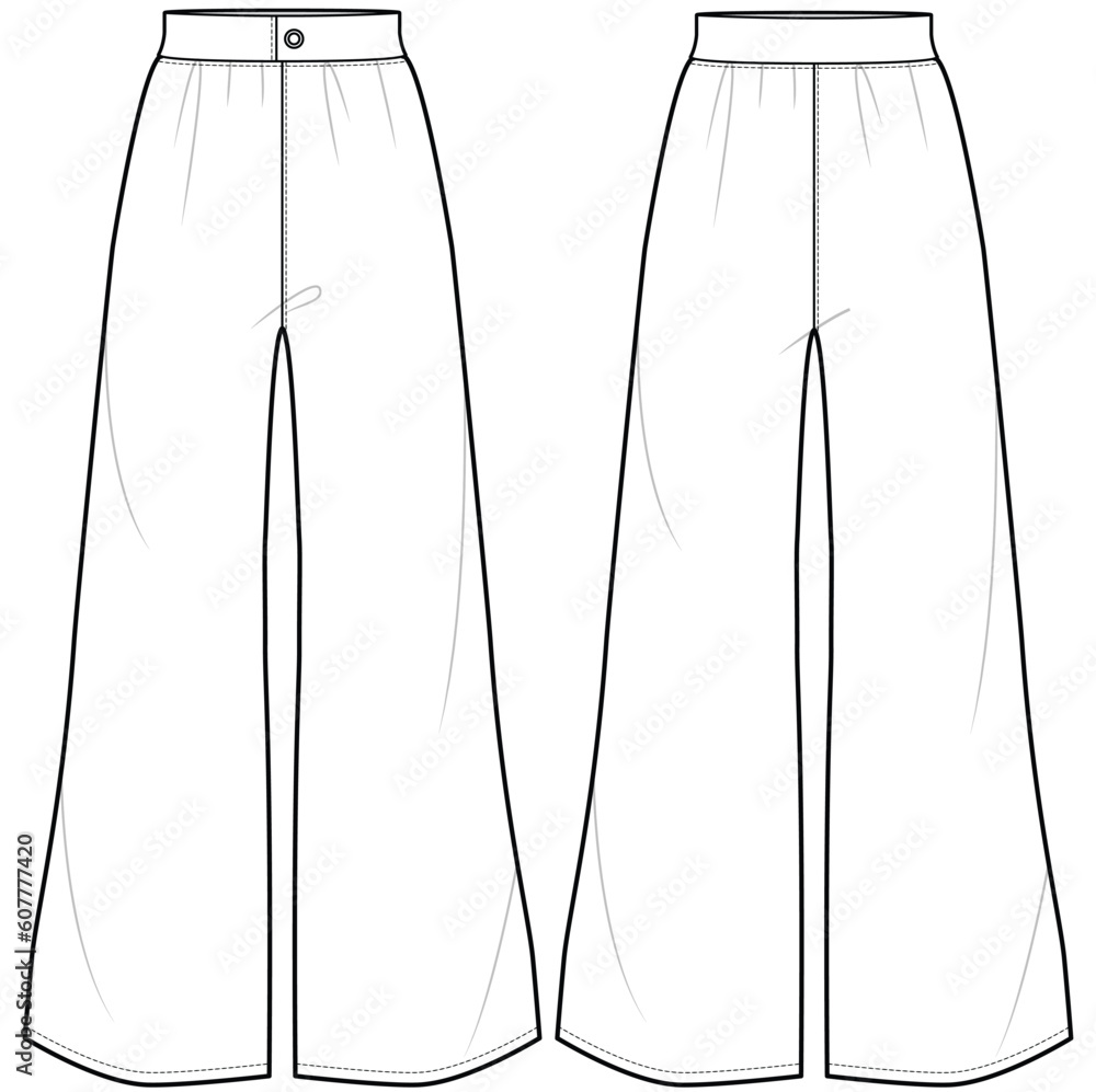 Vector de Stock womens high waist wide leg pants flat sketch vector ...