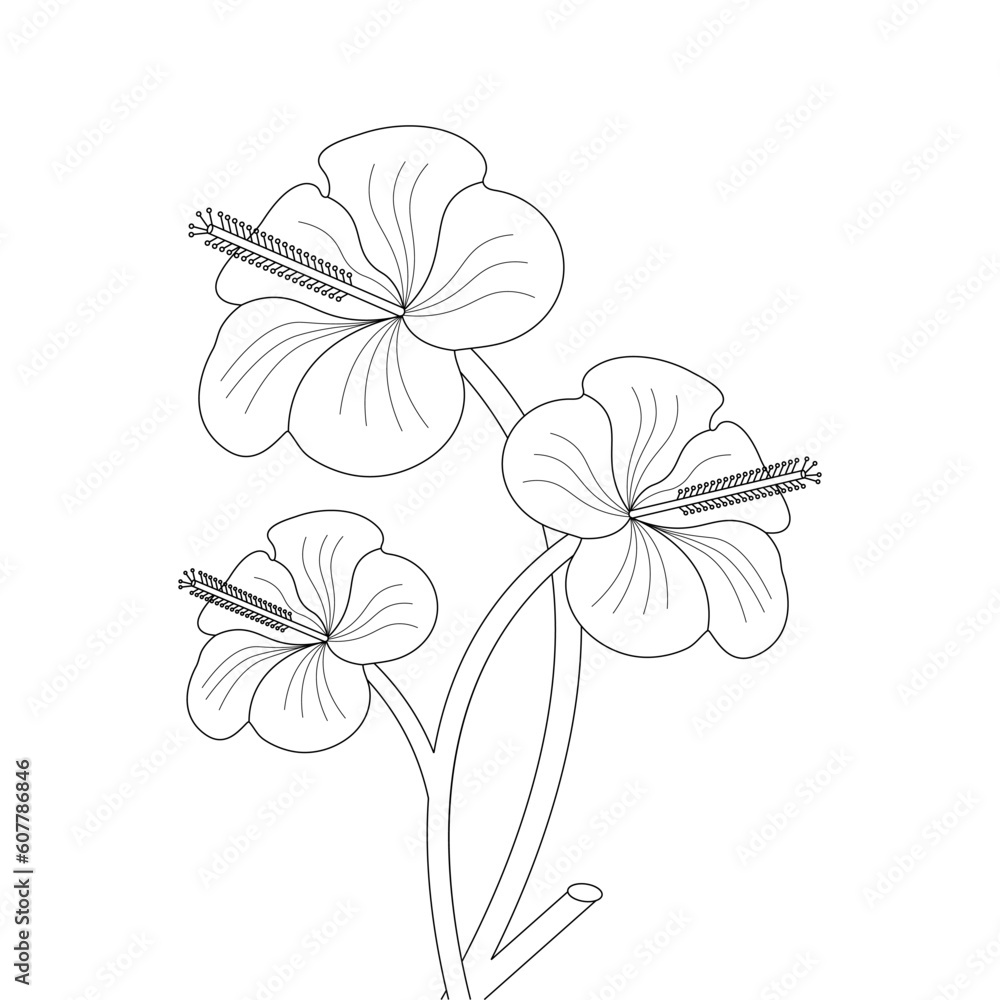Flower Drawing Coloring Page With Doodle Art Line Art Vector On White ...