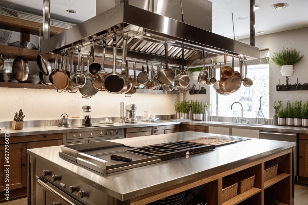 custom-built cooking station featuring glass cooktop, stainless steel ...