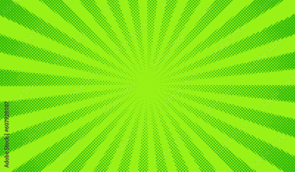 Green comics background. Abstract lines backdrop. Bright sunrays ...