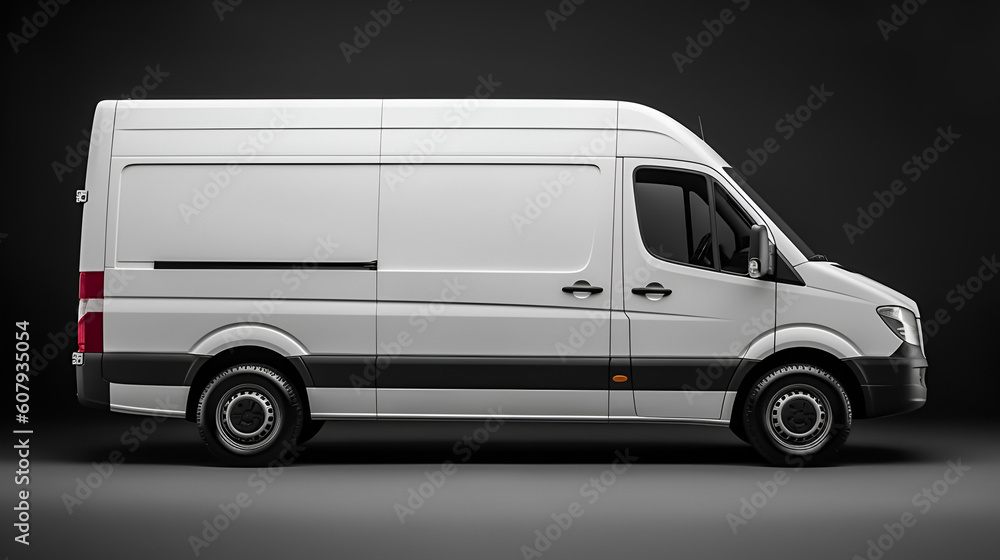 Clean blank white delivery van isolated on empty background, side view ...