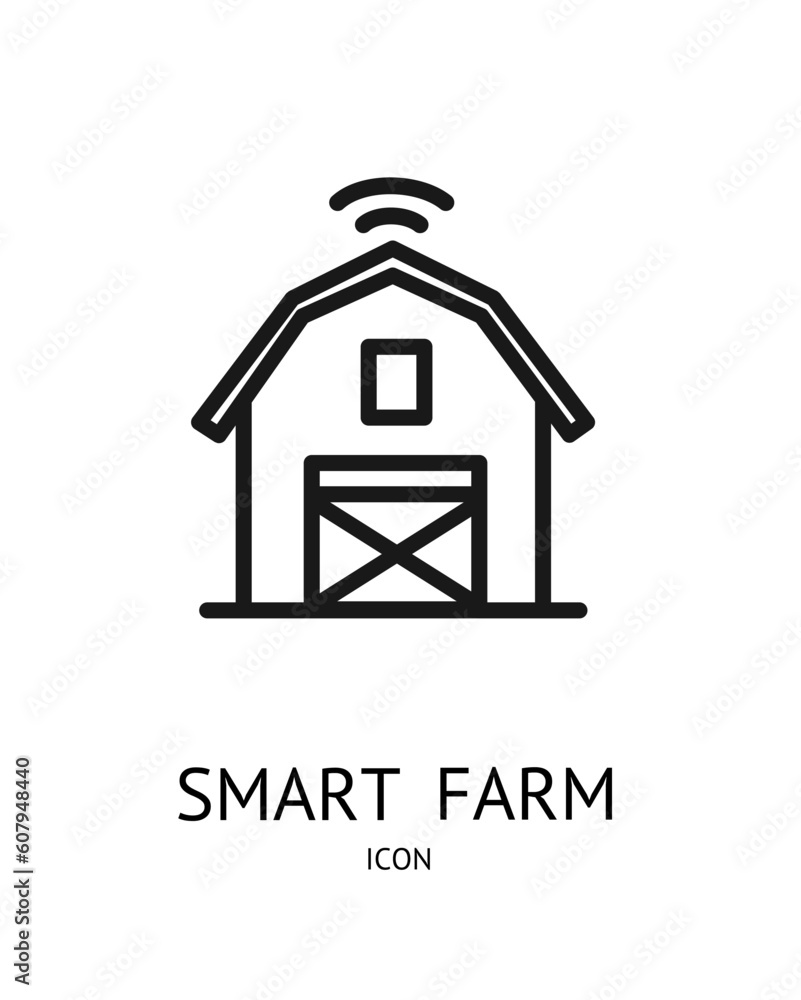 Smart Farm Sign Thin Line Icon Emblem Concept and Farmers Barn Building ...