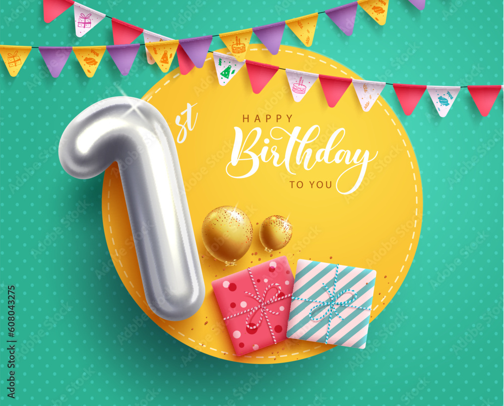 Birthday 1st vector template design. Happy birthday text in empty space ... Birthday 1st vector template design. Happy birthday text in empty space ...
