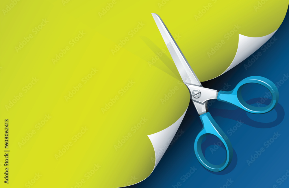 scissors cutting paper - colour vector illustration Stock Vector ...