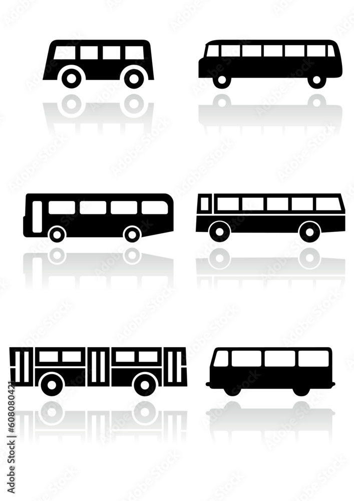 Vector set of different bus or van symbols. All vector objects are ...
