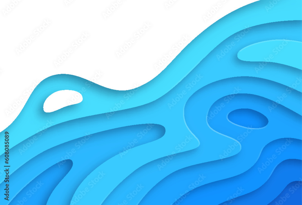 3D papercut blue gradient layers, abstract paper cut topography relief ...