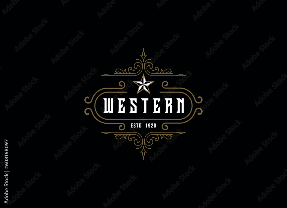 Vintage Country Emblem Typography for Western Bar Restaurant Logo ...
