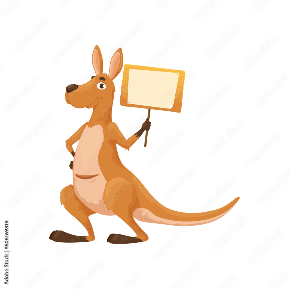 Cartoon kangaroo character with sign board. Isolated vector funny ...