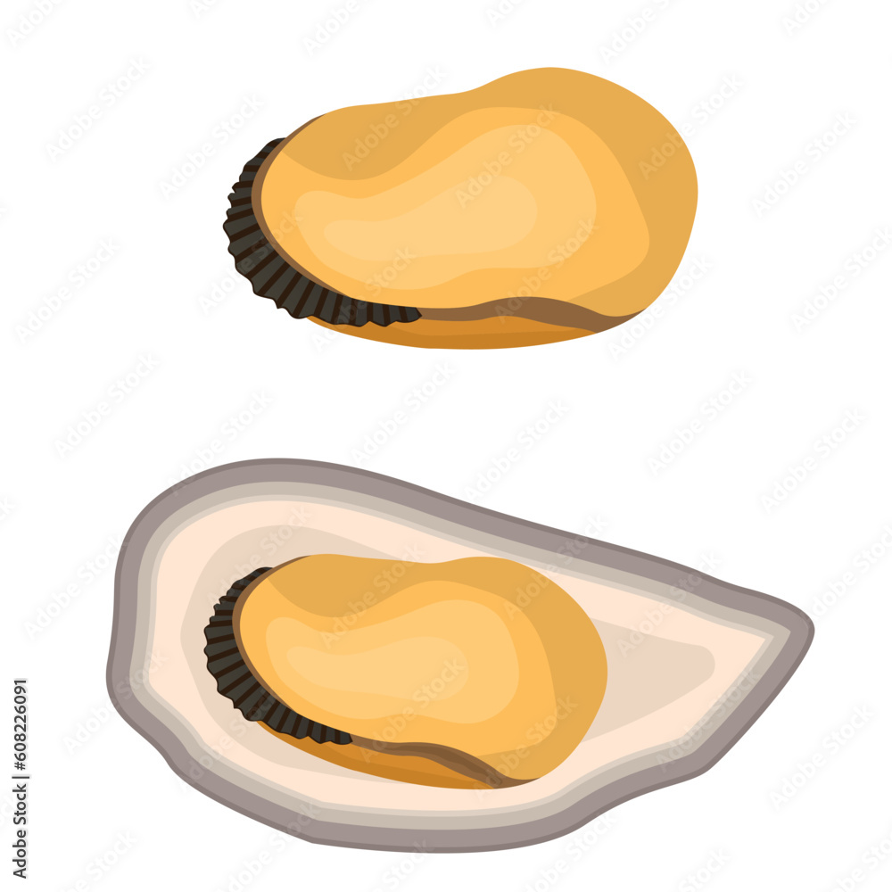 Vector cartoon image of a mussel. The concept of restaurant dishes and ...