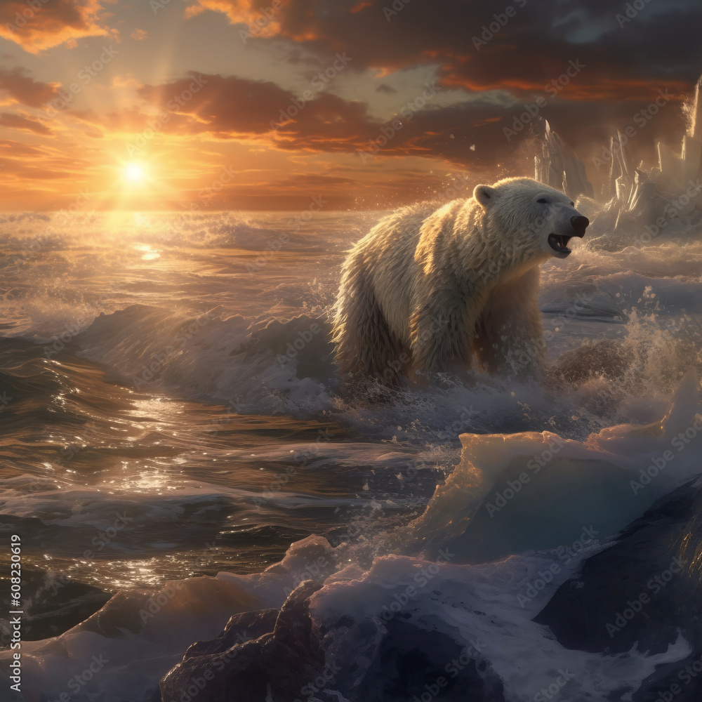 Polar bear threatened by climate change and global warming, trying to ...
