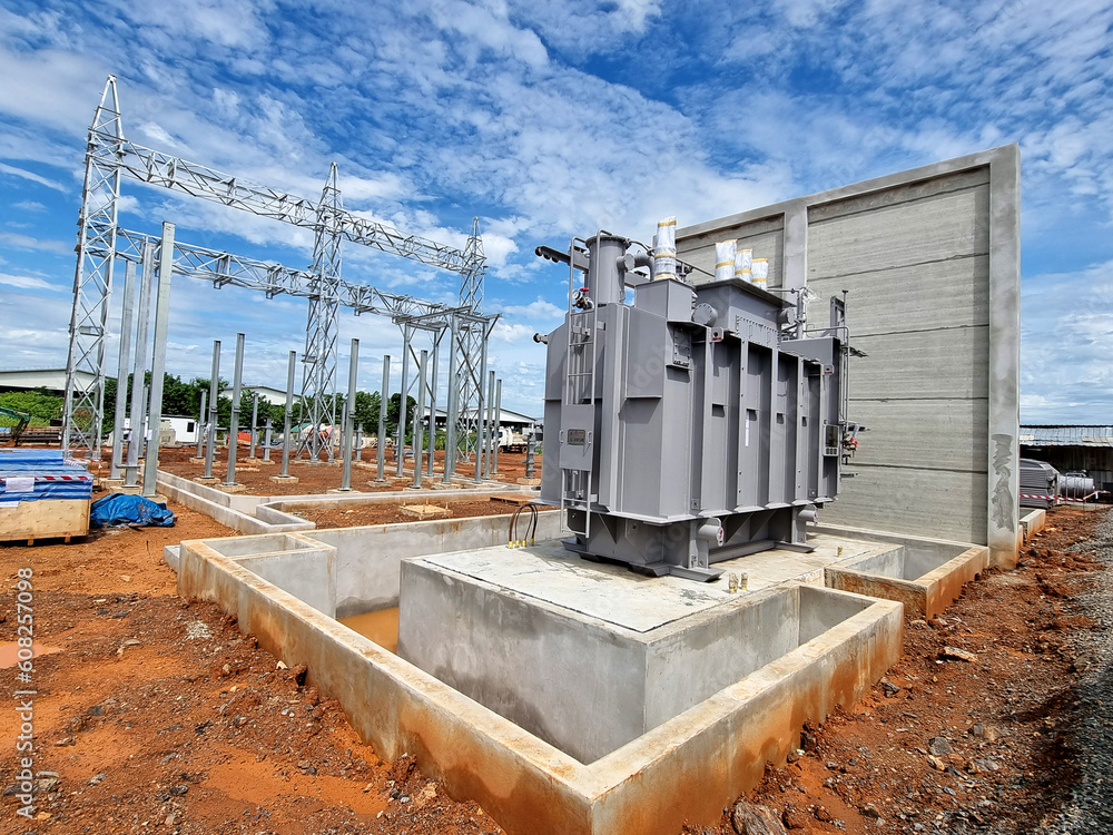 Construction of Substation, Main tank power transformer Installation ...