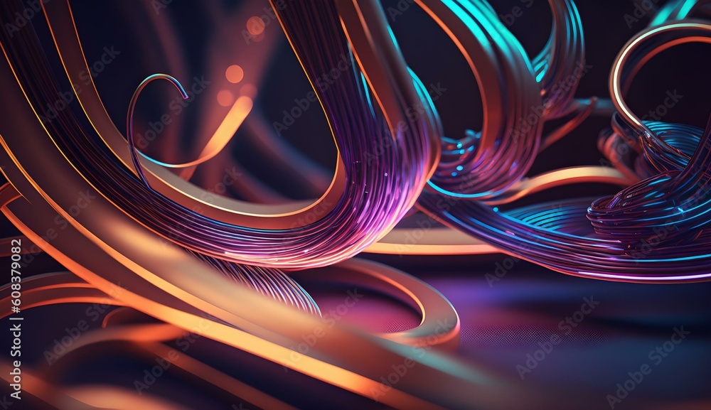 3D Optical Neon Wires, Electronic Waves, Symbolizing Digital ...