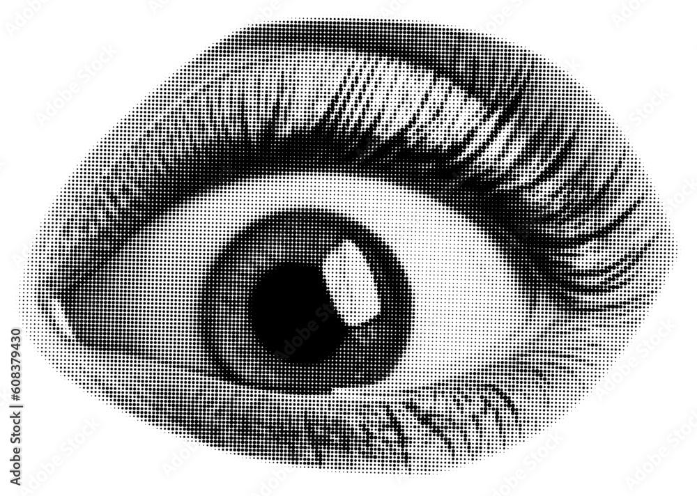Vector de Stock Retro halftone collage eye for mixed media design. Open ...