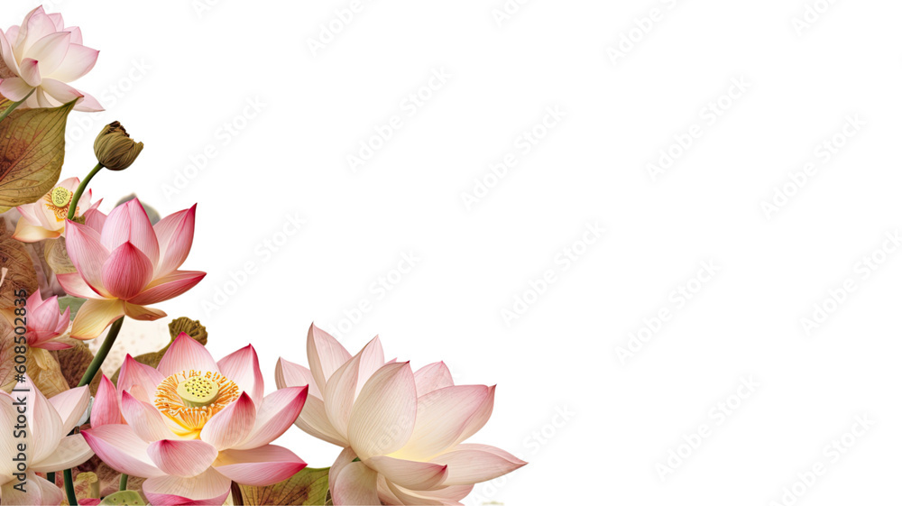 elegant lotus flowers as a frame border, isolated with negative space ...