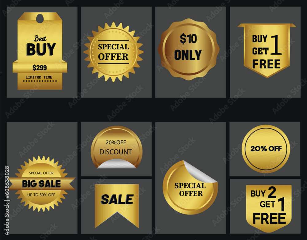 Gold price tag design set , Vector Tag label basic set color gold Stock ...