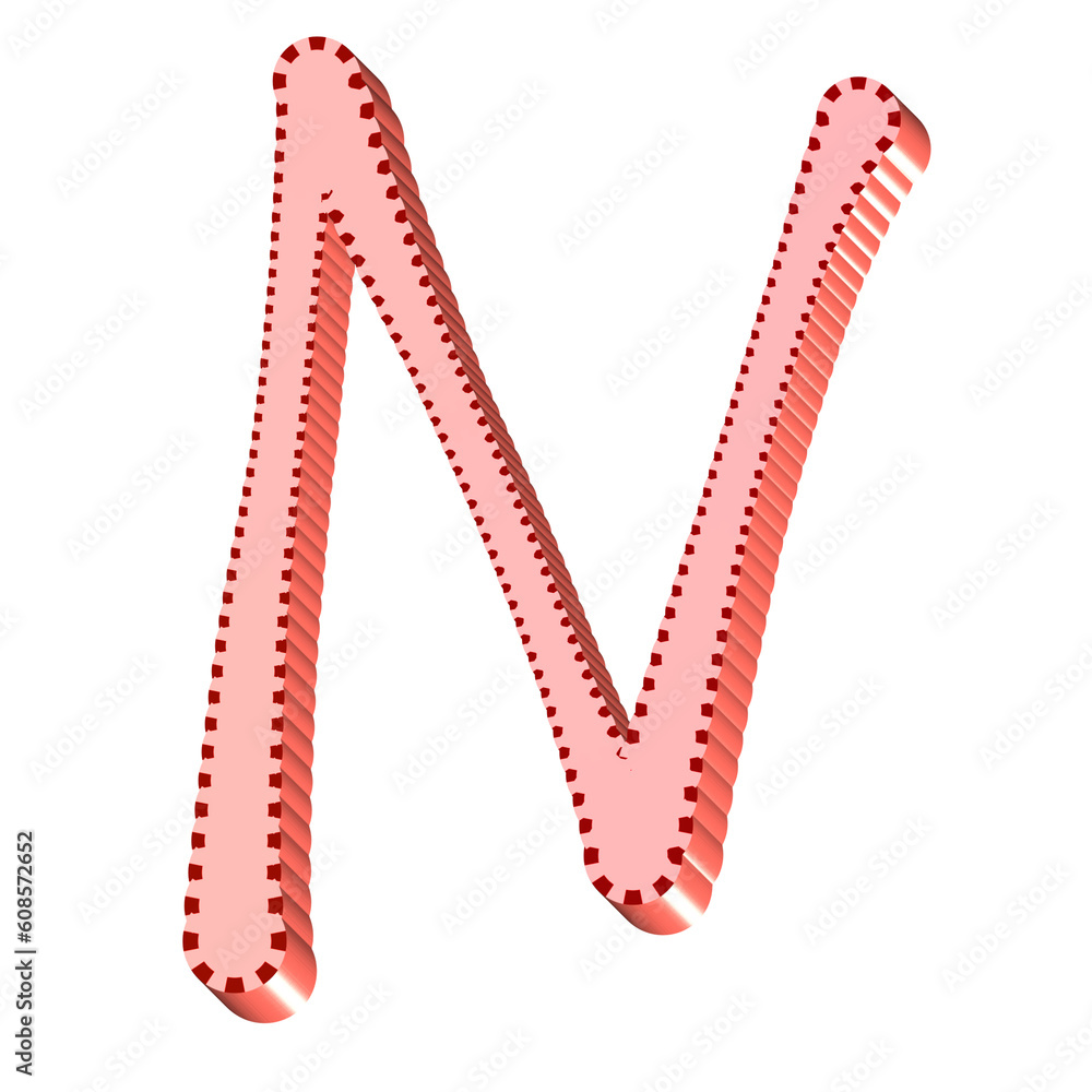 Alphabet letter N red color 3D shape handwriting font style graphic ...