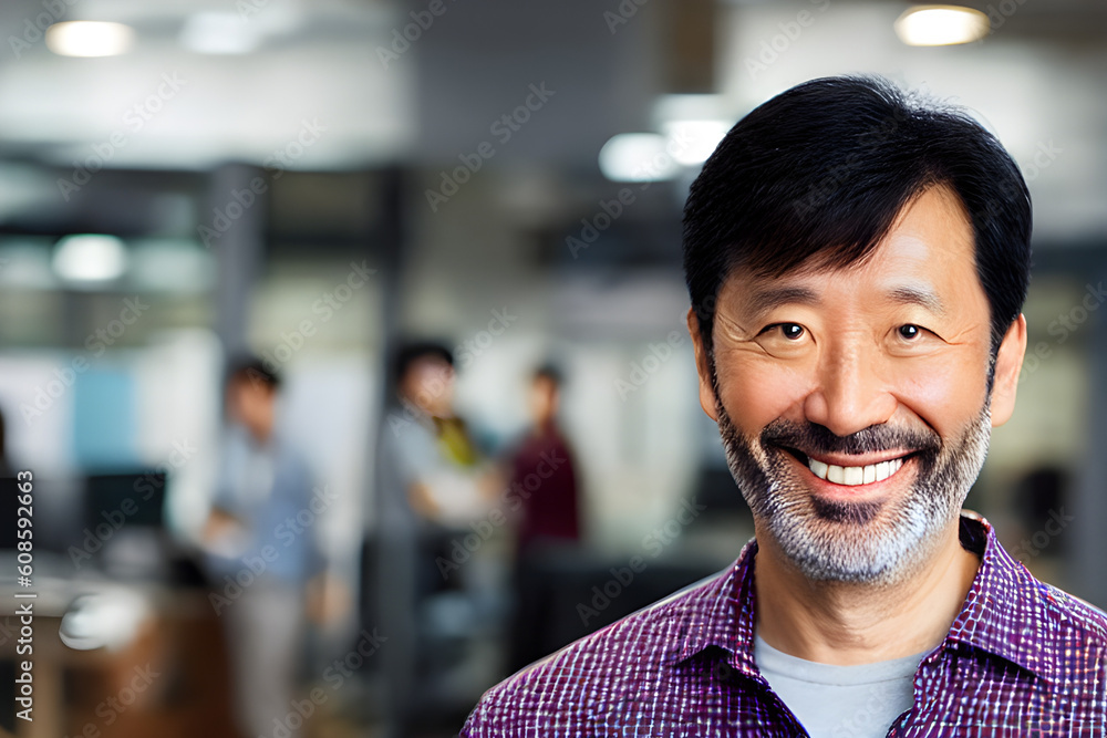 Successful happy handsome Asian business man smiling. (AI-generated ...