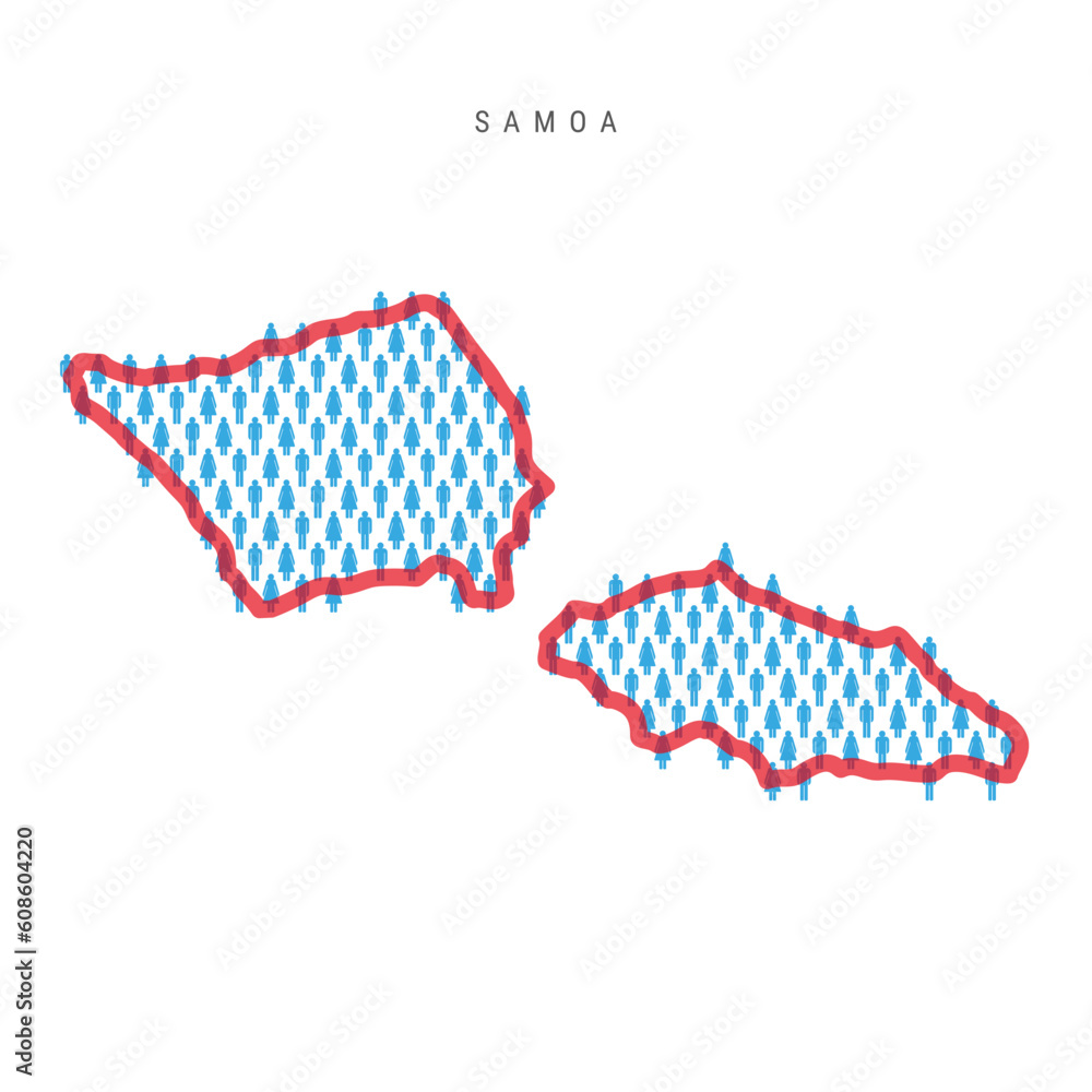 Samoa population map. Stick figures Samoan people map with bold red ...