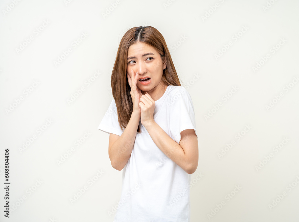 Angry asian woman feel scared emotionally. Unsafe afraid fear ...