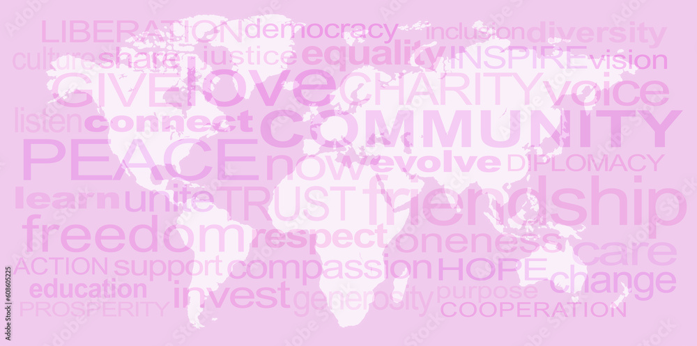 GLOBAL PEACE wall art concept - background is a diagram of world map ...